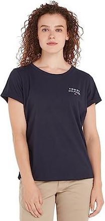 Tommy Hilfiger T-Shirt Manches Courtes Femme Col Ras-du-Cou, Bleu (Desert Sky), XS