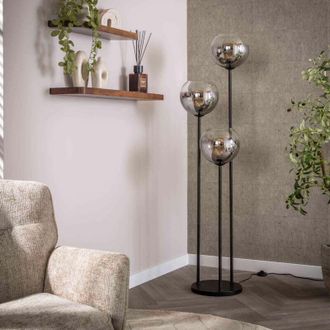 M&S Collection Lampadaire 3 lampes 46x162 cm en verre fum&eacute; gris et m&eacute;tal