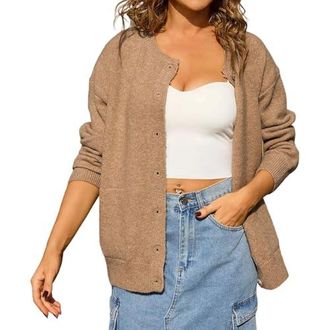 Generic 2026 - Vestes cardigans pour femmes &agrave; col roul&eacute; boutonn&eacute; &agrave; manches longues en tricot chaud, kaki, XL