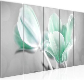 Runa Art Wandbild XXL Blumen Tulpen Wohnzimmer Schlafzimmer 200 x 80 cm Grau Grün 5 Teilig - Made in Germany - 037355b