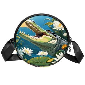 Generic Sac &agrave; bandouli&egrave;re rond pour femme, petit sac &agrave; bandouli&egrave;re crocodile avec fermeture &eacute;clair, bretelles r&eacute;glables, sac &agrave; main rond d&eacute;contract&eacute; pour femm