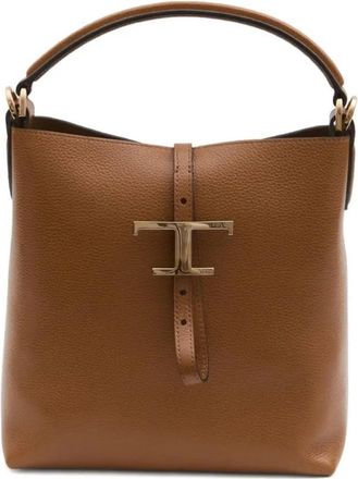 Tod's Tods Hobo Bags - Structured Pebbled Leather Handbag With Metallic C - Gr. unisize - in Braun - f&uuml;r Damen