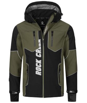 Rock Creek Herren Softshell Jacke Outdoor Jacke Windbreaker &Uuml;bergangsjacke Anorak Kapuze Regenjacke Winterjacke Herrenjacke Jacket H-237 Schwarz 4XL