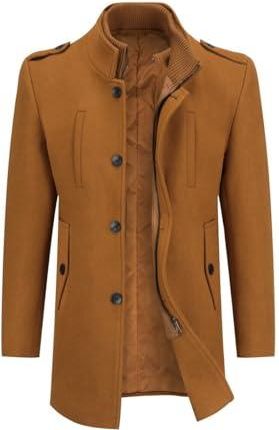 AlltheMen Manteau dhiver en Laine Homme avec Col Montant Veste dhiver Courte Slim Fit Casual Trench Coat Doublée Marron 3XL