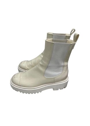 Chanel White Patent Leather CC Chunky Boots Size 39.5