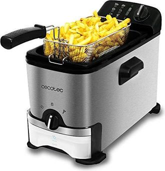 Cecotec Elektrische 3 Litern Fritteuse CleanFry 3000. Edelstahl mit OilClean-Filter, der das Öl sauber hält, 2180 W Leistung, Abdeckung mit Sichtfenster und A