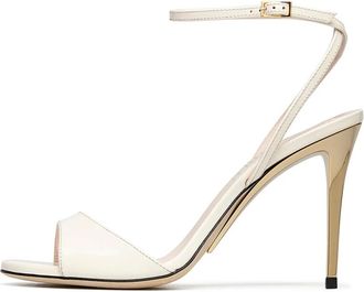 Loriblu Femme, Chaussures, Blanc, Taille: 38 EU Sandales &agrave; talons sculpture en m&eacute;tal dor&eacute; en cuir verni