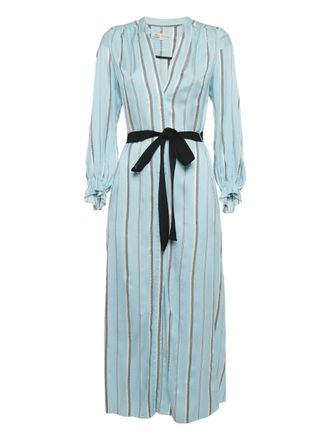 Maje robe ray&eacute;e &agrave; taille ceintur&eacute;e - Bleu