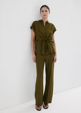 Mango Chemise naud manches courtes vert - Femme - XXS - MANGO