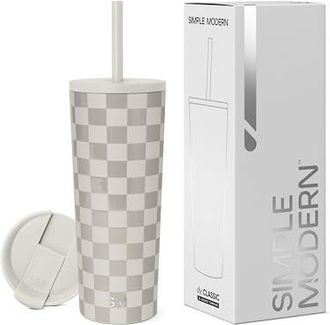 Simple Modern Thermobecher mit Strohhalm und Deckel | Trinkbecher mit Henkel Wiederverwendbare Edelstahl | Geschenke für Frauen und Männer | Classic | 710ml | Check