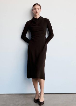 Mango Robe drap&eacute;e &agrave; col montant marron - Femme - XS - MANGO