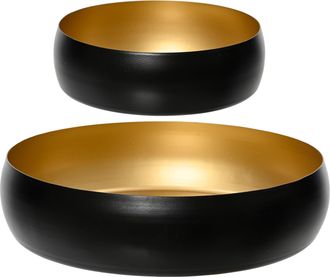 Kaemingk Deko Schale 13-22cm Metall - 2er Set Dekotablett mit Rand - Tischdeko Tablett - Kerzenschale Serviertablett Dekoteller - Metallschale Schwarz Gold