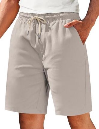 Coofandy Shorts Hommes Shorts en Coton avec Poches Shorts Décontractés Taille Elastique Shorts dEté Shorts à Cordon de Roulage Bermudas Décontractés Kaki Clair