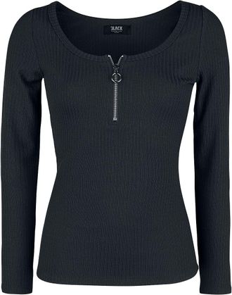 Black Premium by EMP Damen schwarzes Langarmshirt mit Rei&szlig;verschluss im Rundhalsausschnitt XXL