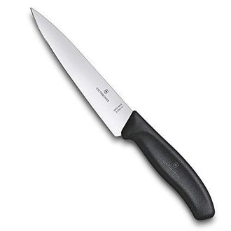 Victorinox by Swiss Army Swiss Classic, Couteau à trancher professionnel, Lame extra-tranchante, tranchant droit, 15 cm, manche plastique, acier inoxydable, noir