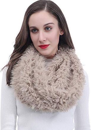 Lina & Lily Écharpe Tube Snood en Fausse Fourrure pour Femme Hiver (Kaki)
