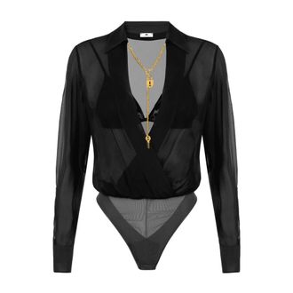 Elisabetta Franchi Body aus Georgette mit Juwelenkette - - Tops - Damen - Schwarzk - S