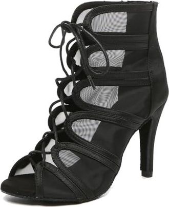 Minitoo Chaussures de danse latine pour femme - Chaussures de danse, C009 Noir 9 Talon 8 cm, 36.5 EU