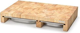 Continenta Schneidebrett Mit 3 Auffangschalen | Holzbrett Mit Hitzebest&auml;ndigem Edelstahl-Tablett | Aus Nachhaltigem Stirnholz (50x32,5x8,5cm)