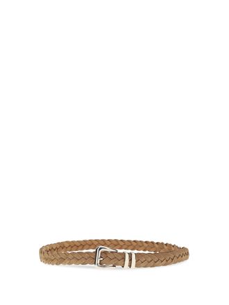 Brunello Cucinelli Mens Woven Leather Belt Sienna Calf (bos Taurus)