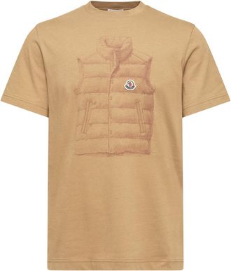 Moncler Moncler T-shirt En Coton &Agrave; Imprim&eacute; Doudoune, Homme, Beige, Taille: 3xl