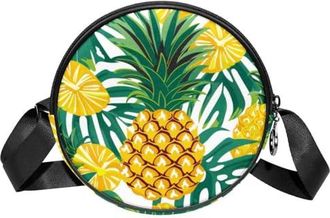 Generic Sac &agrave; bandouli&egrave;re rond rond pour femme, motif ananas avec fermeture &eacute;clair, bretelles r&eacute;glables, style d&eacute;contract&eacute;
