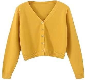 Generic Cardigan court pour robes, cardigans courts pour femme, couleur unie, v&ecirc;tements dext&eacute;rieur tricot&eacute;s &agrave; manches longues, &eacute;l&eacute;gants, courts, confortables,