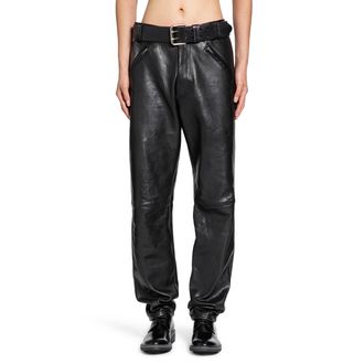 Saint Laurent Belted Pants in Grained Leather