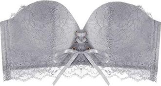 Generic Soutien-gorge 2026 pour femme avec cordon de serrage push-up en dentelle sans bretelles, gris, 100D