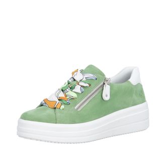 Remonte Plateausneaker REMONTE, Damen, Gr. 44, gr&uuml;n, wei&szlig;, Veloursleder, unifarben mit Farbeinsatz, Schuhe Plateausneaker, Freizeitschuh, Halbschuh, Schn&uuml;rer 