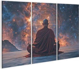 Islandburner Bild auf Leinwand Mönch meditiert im Kosmos mit geometrischen Mustern Bilder Wandbilder Poster