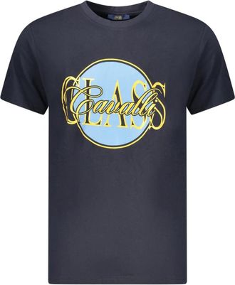 Cavalli Homme, Tops, Bleu, Taille: XL Logo Print Cotton T-Shirt