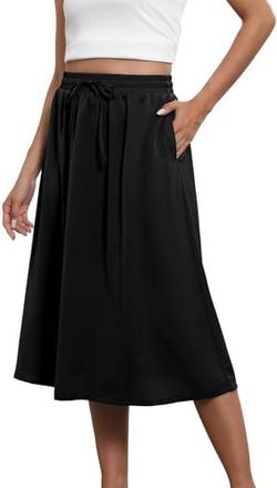 Generic Jupes pour femme taille élastique longueur genou jupe évasée midi taille haute avec poches jupe trapèze pour femme jupe évasée midi jupe fluide jupe p