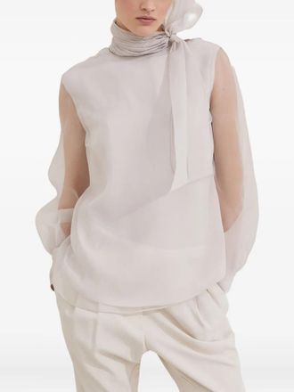 Brunello Cucinelli Womens Pussybow Silk Blouse Aw25 W