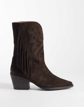 Bronx Jukeson - Westernstiefel aus Wildleder in Espresso mit Quastendetails-Brown