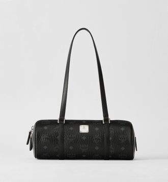 MCM Aren Cylinder Schultertasche in Visetos BLACK VISETOS