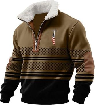 Generic Hauts en polaire pour homme - Veste pelucheuse en polaire avec fermeture éclair 1/4 - Sweat à col cadet Christ - Pull pour la vie quotidienne - Cadeau