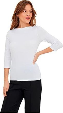 Vero Moda VMPANDA T-Shirt Stretch à Manches 3/4 pour Femme - Col Bateau - Coupe Droite - Manches Longues, Blanc éclatant., L