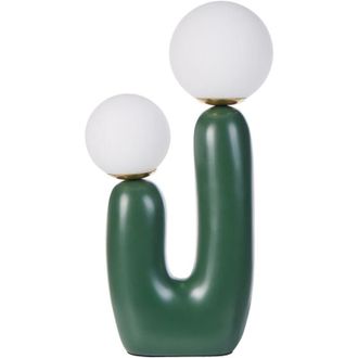 Beliani Lampe de Table D&eacute;corative Style R&eacute;tro 2 Abat-jours Globe en Verre et Base en U R&eacute;sine Vert Tulun