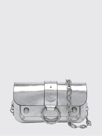 Zadig&Voltaire Mini sac bandouli&egrave;re Kate en cuir lamin&eacute; argent&eacute;