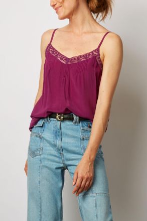 Gerard Darel D&eacute;bardeur en soie et dentelle - CLARA - Lipstick