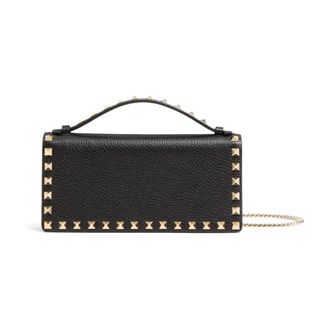 Valentino Garavani Schwarze Rockstud Kettenbrieftasche - - Bags - Damen - Schwarzk - ONE SIZE