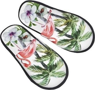 Generic Pantoufle Maison Flamant Rose Avec Des Feuilles DHawa&iuml; Hiver Pantoufles Portative Hiver Chaussures Chaudes Confortable Chaussons Maison Pour Maison Ch