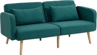HOMCOM Canap&eacute; convertible 3 places - HOMCOM - dossier inclinable et accoudoirs r&eacute;glables - tissu effet lin - pieds en bois massif - vert