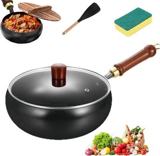 Generic Japanische Eisenpfanne Handgeschmiedet - Unbeschichtete Pfanne aus Reinem Eisen mit Deckel - Antihaft Bratpfanne f&uuml;r Induktion, Gas, Elektro, 24/28cm