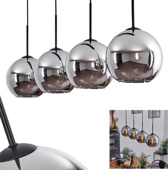 HOFSTEIN Hängeleuchte Koyoto, Hängelampe aus Metall/Glas in Schwarz/Chromfarben, Vintage/Retro Design mit Schirmen aus Glas (Ø 20 cm), Höhe max. 152,5 cm, 4 x 