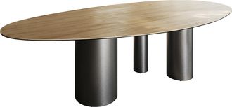 DELIFE Esszimmertisch Edge Oval Keramik Laminam Sabbia Eichefarbig 280x130 Troa Edelstahl Graphit