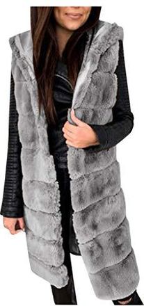 Generic Veste sans manches pour femme 2026 - Veste chaude en fausse fourrure pour femme, gris, M