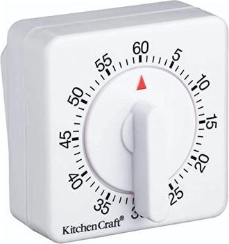 KitchenCraft Aufziehbarer Küchen-Timer, 60 Minuten, Weiß
