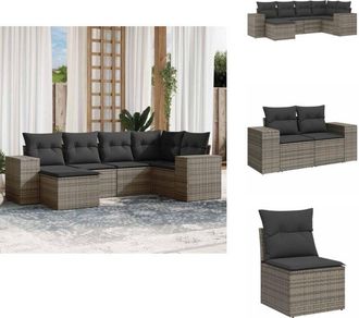vidaXL 6-tlg. Garten-Sofagarnitur mit Kissen Grau Poly Rattan - Gartengeset - Outdoor M&ouml;bel - Lounge Set - Rattan Gartenm&ouml;bel - PE-Rattan